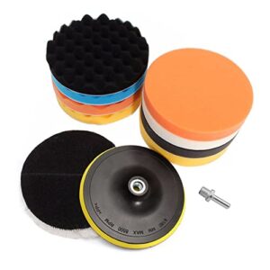 besuntek car polishing pad kit, 11 pcs 5 inch car foam sponge drill polishing disc woolen buffer pads with m10 drill adapter for car sanding polishing waxing sealing glaze (5 inch)