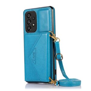 futanwei envelope crossbody lanyard case for galaxy a53 5g phone | galaxy a53 5g wallet case for women | blue