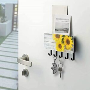 susiyo Yellow Sunflowers Wooden Wall Mounted Key Holder 5 Key Hooks and Mail Organizer for Entryway Wall Decor