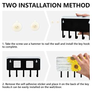 susiyo Yellow Sunflowers Wooden Wall Mounted Key Holder 5 Key Hooks and Mail Organizer for Entryway Wall Decor