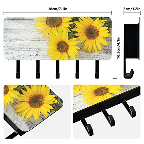 susiyo Yellow Sunflowers Wooden Wall Mounted Key Holder 5 Key Hooks and Mail Organizer for Entryway Wall Decor