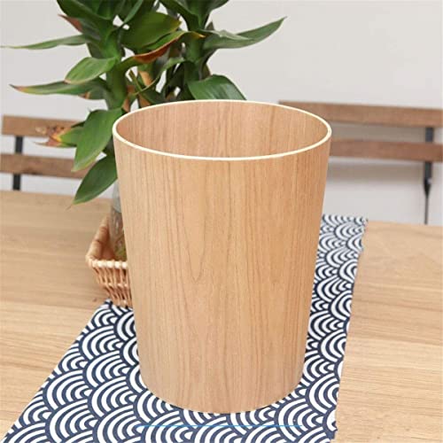 2.3 Gallons Wood Trash Can Wastebasket for Home or Office, Japanese-style natural wood Round Wastebasket, Lightweight, Sturdy for Under Desk, Kitchen, Bedroom, Den, Hotel, or Kids Room (Light Wood-A)