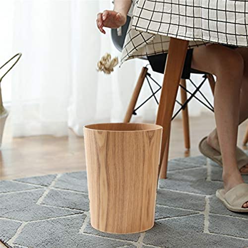 2.3 Gallons Wood Trash Can Wastebasket for Home or Office, Japanese-style natural wood Round Wastebasket, Lightweight, Sturdy for Under Desk, Kitchen, Bedroom, Den, Hotel, or Kids Room (Light Wood-A)