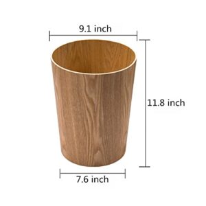 2.3 Gallons Wood Trash Can Wastebasket for Home or Office, Japanese-style natural wood Round Wastebasket, Lightweight, Sturdy for Under Desk, Kitchen, Bedroom, Den, Hotel, or Kids Room (Light Wood-A)