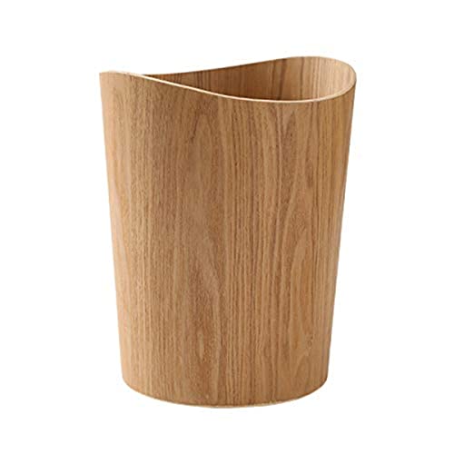 2.3 Gallons Wood Trash Can Wastebasket for Home or Office, Japanese-style natural wood Round Wastebasket, Lightweight, Sturdy for Under Desk, Kitchen, Bedroom, Den, Hotel, or Kids Room (Light Wood-B)