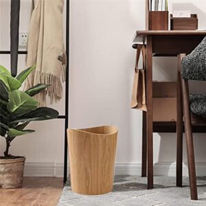 2.3 Gallons Wood Trash Can Wastebasket for Home or Office, Japanese-style natural wood Round Wastebasket, Lightweight, Sturdy for Under Desk, Kitchen, Bedroom, Den, Hotel, or Kids Room (Light Wood-B)