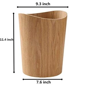 2.3 Gallons Wood Trash Can Wastebasket for Home or Office, Japanese-style natural wood Round Wastebasket, Lightweight, Sturdy for Under Desk, Kitchen, Bedroom, Den, Hotel, or Kids Room (Light Wood-B)