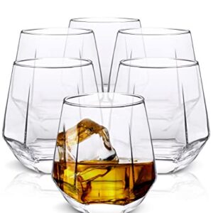 WARMEST SPIRIT Stemless Wine Glasses Set of 6 - Hexagon Shaped Crystal Wine Glass Set for Red or White Wine - Beveled Sides Feels like a Diamond & Lets Wine Breathe