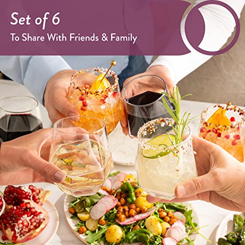 WARMEST SPIRIT Stemless Wine Glasses Set of 6 - Hexagon Shaped Crystal Wine Glass Set for Red or White Wine - Beveled Sides Feels like a Diamond & Lets Wine Breathe