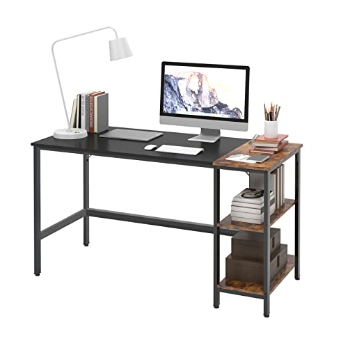 DlandHome Storage Desk Studio Table, 55.1 Inch Large Desk Computer Desk Home Office Table with Storage Shelves Study Writing Desk with Splice Board DUS-CXYM-PB001A-140