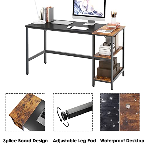 DlandHome Storage Desk Studio Table, 55.1 Inch Large Desk Computer Desk Home Office Table with Storage Shelves Study Writing Desk with Splice Board DUS-CXYM-PB001A-140