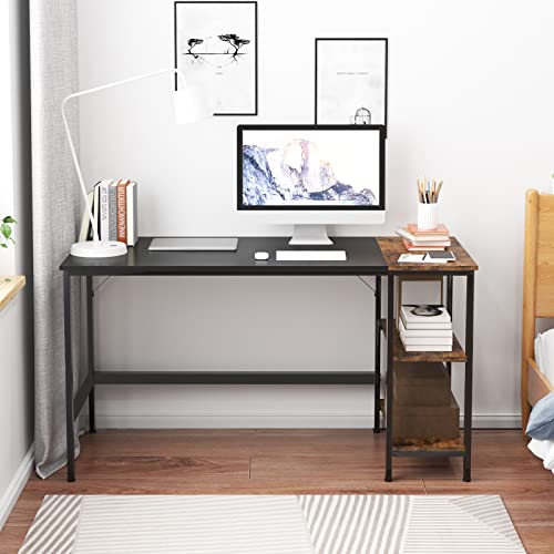 DlandHome Storage Desk Studio Table, 55.1 Inch Large Desk Computer Desk Home Office Table with Storage Shelves Study Writing Desk with Splice Board DUS-CXYM-PB001A-140