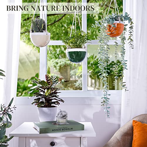 JOFAMY Hanging Planters for Indoor Plants 3 Pack, 4 Inch Ceramic Succulent Pots Small Hanging Planters Wall Decor Flower Pot with Drainage Hole Cotton Rope for Succulents, Cactus, Herbs Home Decor