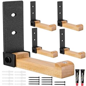 folding coat hooks 5 pcs wooden wall hooks for hanging coat heavy duty aluminum alloy adhesive foldable headphone holder coat hooks wall mounted with screws for hat, towel, bag (black)