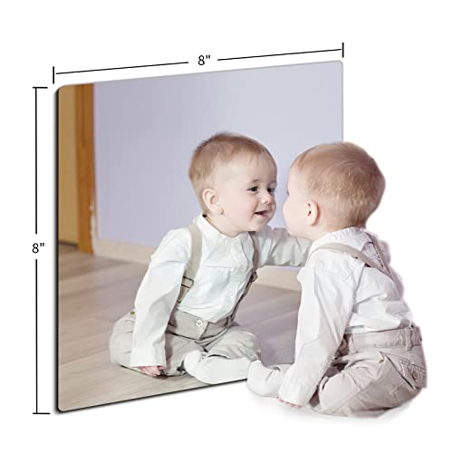 quegau Kids Safety Shatterproof Mirror for Wall,Full Length Mirror Wall Mounted,Made of Unbreakable Acrylic Non-Glass,Extra Thick 1/8",1Pcs 8"x8",Bedroom Door Closet Mirror