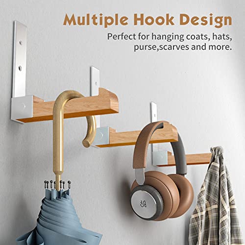 Folding Coat Hooks 5 Pcs Wooden Wall Hooks for Hanging Coat Heavy Duty Aluminum Alloy Adhesive Foldable Headphone Holder Coat Hooks Wall Mounted with 10 Screws for Hat, Towel, Bag (White)