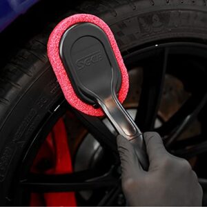 SGCB Car Tire Shine Applicator Sturdy Waxing Tire Dressing Sponge Brush with Curved Handle for Auto Detailing Easy to Use Tire Cleaning Tools