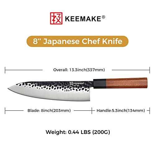 KEEMAKE Japanese Chef Knife, Sharp Kitchen Knife Japanese 440C Steel,Porfessional Gyuto Cooking Knife for Meat Cutting with G10 Bolster Octagonal Wood Handle