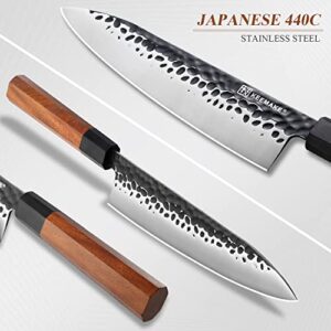 KEEMAKE Japanese Chef Knife, Sharp Kitchen Knife Japanese 440C Steel,Porfessional Gyuto Cooking Knife for Meat Cutting with G10 Bolster Octagonal Wood Handle