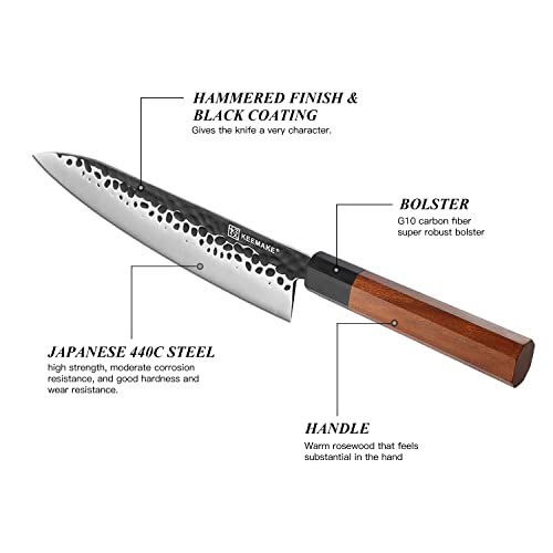 KEEMAKE Japanese Chef Knife, Sharp Kitchen Knife Japanese 440C Steel,Porfessional Gyuto Cooking Knife for Meat Cutting with G10 Bolster Octagonal Wood Handle