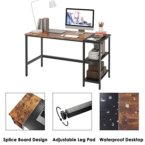 DlandHome Storage Desk Studio Table, 55.1 Inch Large Desk Computer Desk Home Office Table with Storage Shelves Study Writing Desk with Splice Board DUS-CXYM-PB001B-140