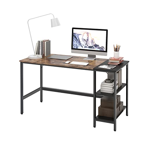 DlandHome Storage Desk Studio Table, 55.1 Inch Large Desk Computer Desk Home Office Table with Storage Shelves Study Writing Desk with Splice Board DUS-CXYM-PB001B-140