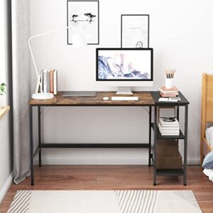 DlandHome Storage Desk Studio Table, 55.1 Inch Large Desk Computer Desk Home Office Table with Storage Shelves Study Writing Desk with Splice Board DUS-CXYM-PB001B-140