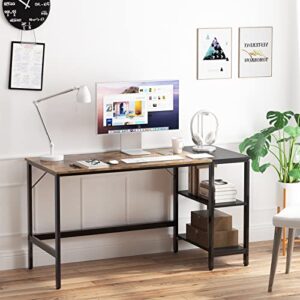 DlandHome Storage Desk Studio Table, 55.1 Inch Large Desk Computer Desk Home Office Table with Storage Shelves Study Writing Desk with Splice Board DUS-CXYM-PB001B-140