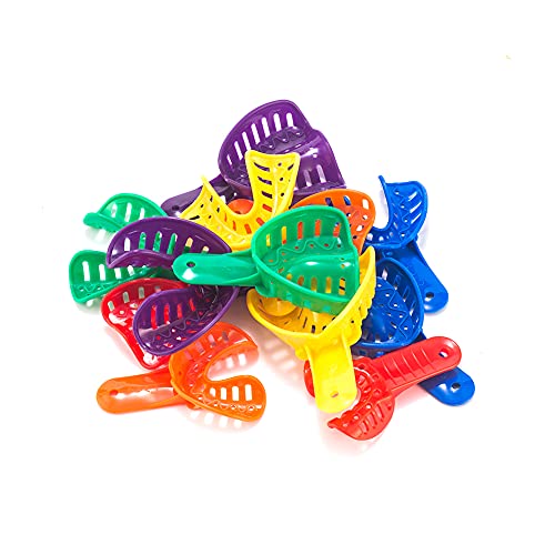 Dental Impression Trays 12PCS Multicolor Perforated Plastic Tray Upper & Lower for Adults and Child