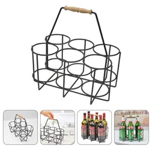 GANAZONO Tabletop Wine Rack 6 Wine Bottle Holder with Handle Bottle Storage Rack Stands Metal Wine Organizer Bar Cart Accessories for Beverage Wine Beer Black