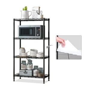 ssngyghme 4 tier storage shelf wire shelving unit storage rack metal for kitchen organization, with leveling feet, black (4 tier)