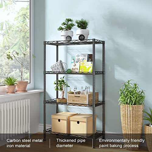 SsngygHme 4 Tier Storage Shelf Wire Shelving Unit Storage Rack Metal for Kitchen Organization, with Leveling Feet, Black (4 Tier)