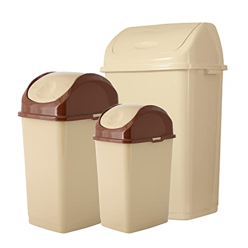 Superio Swing Top Trash Can, Waste Bin for Home, Kitchen, Office, Bedroom, Bathroom, Ideal for Large or Small Spaces - Beige (3 Pack- 4.5 Gal, 9 Gal, 13 Gal)