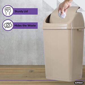 Superio Swing Top Trash Can, Waste Bin for Home, Kitchen, Office, Bedroom, Bathroom, Ideal for Large or Small Spaces - Beige (3 Pack- 4.5 Gal, 9 Gal, 13 Gal)