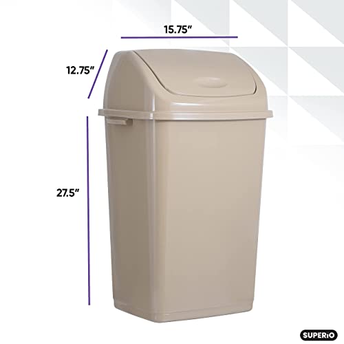 Superio Swing Top Trash Can, Waste Bin for Home, Kitchen, Office, Bedroom, Bathroom, Ideal for Large or Small Spaces - Beige (3 Pack- 4.5 Gal, 9 Gal, 13 Gal)