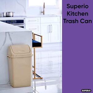 Superio Swing Top Trash Can, Waste Bin for Home, Kitchen, Office, Bedroom, Bathroom, Ideal for Large or Small Spaces - Beige (3 Pack- 4.5 Gal, 9 Gal, 13 Gal)