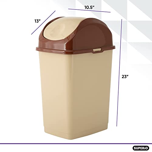 Superio Swing Top Trash Can, Waste Bin for Home, Kitchen, Office, Bedroom, Bathroom, Ideal for Large or Small Spaces - Beige (3 Pack- 4.5 Gal, 9 Gal, 13 Gal)