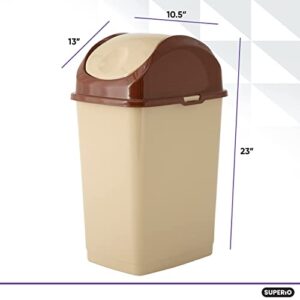 Superio Plastic Swing Top Trash Can, Waste Bin for Home, Kitchen, Office, Bedroom, Bathroom, Ideal for Large and Small Spaces (4 Pack- 2.5 Gal, 9 Gal, 13 Gal) (Beige)