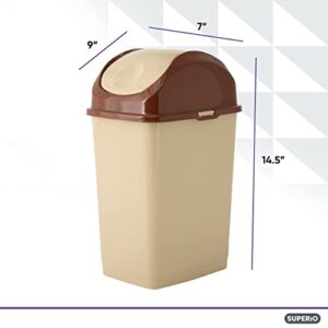 Superio Plastic Swing Top Trash Can, Waste Bin for Home, Kitchen, Office, Bedroom, Bathroom, Ideal for Large and Small Spaces (4 Pack- 2.5 Gal, 9 Gal, 13 Gal) (Beige)