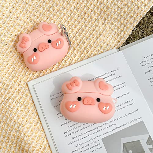 TOU-BEGUIN Cute Shy Bowknot Pig Animals Design Wireless Earphone Case Compatible with Airpods Pro, Soft Silicone Shockproof Skin, Kids Boys Girls Creative Earphone Protector