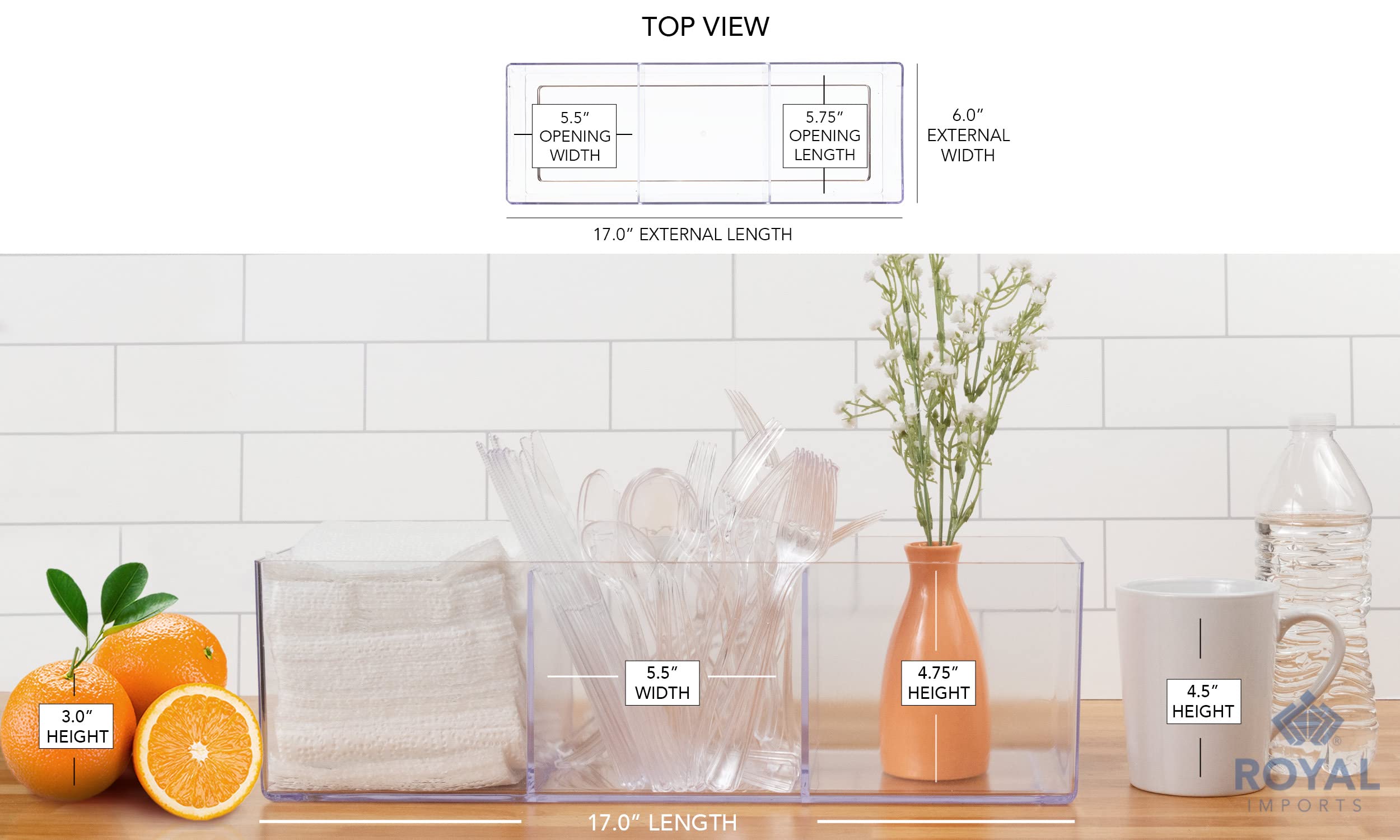 Royal Imports Clear Acrylic Kitchen Table Counter Organizer, Bathroom Decor Toilet Paper Holder, Tissue Tank Top Box, Decorative Storage Container with compartments - Art Supplies, Plants