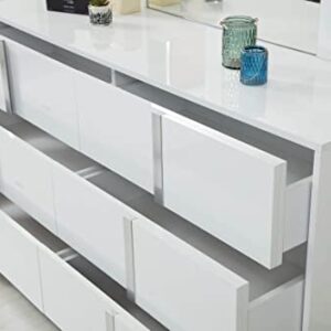 KANSOLE Roma Glossy Dresser & Mirror, White