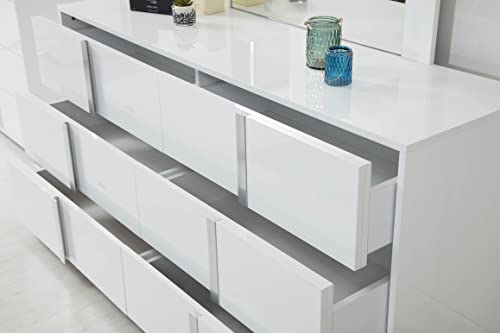 KANSOLE Roma Glossy Dresser & Mirror, White