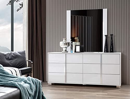 KANSOLE Roma Glossy Dresser & Mirror, White