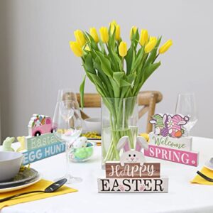 3 Easter Wooden Table Decorations Centerpieces Blocks Spring Bunny Truck Gnome Egg Hunt Tiered Tray & Table Top Sign Decor for Office Dining Room Mantle Home Wood Rustic Farmhouse Party Supplies