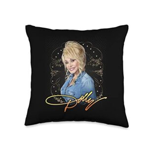 dolly parton denim smile throw pillow, 16x16, multicolor