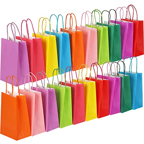 TOMNK 40pcs Paper Party Favor Bags with Handles Bulk 10 Colors Wrapped Treat Gift Craft Bags for Christmas Day, Baby's Birthday, Wedding, Party Supplies