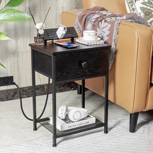 AMHANCIBLE Night Stand Set 2, Small Black Nightstand with Charging Station, End Side Tables Living Room with USB Ports & Outlets, Slim Bedside Table with Drawers for Bedroom HET03SDPBK