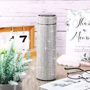 Sieral Bling Stainless Steel Water Bottle LED Temperature Display Smart Rhinestone Vacuum Diamond Water Bottle Glitter Bottles Diamond Vacuum Flask Mug Gift Kids Women,17 oz White 23cm/9.06''