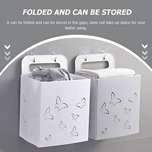 Zerodeko Plastic Laundry Baskets Laundry Basket Foldable Clothes Storage Basket Laundry Cloth Hamper Sorter Wall Hanging Plastic Laundry Baskets for Home Bedroom White